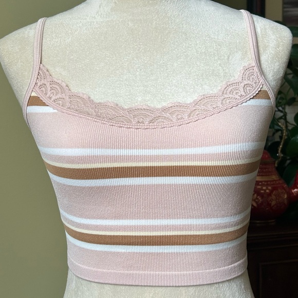 aerie | Tops | Aerie Lace Trim Pink Tank Top | Poshmark